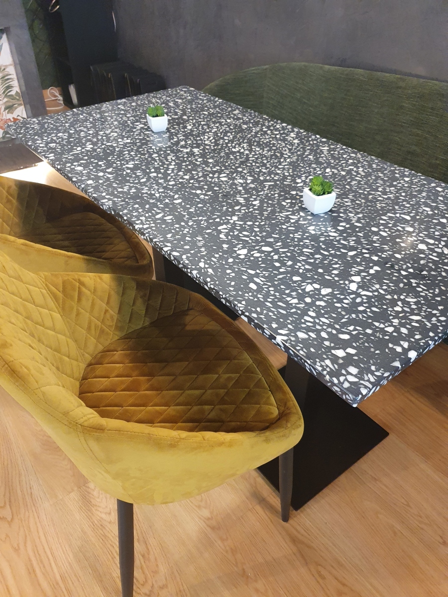 Black Terrazzo Table Tops Chiswick Bar London - WorkTop
