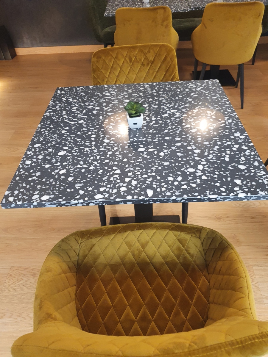 Black Terrazzo Table Tops Chiswick Bar London - WorkTop