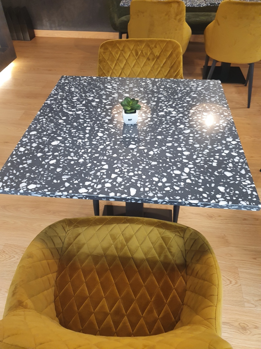 Black Terrazzo Table Tops Chiswick Bar London - WorkTop