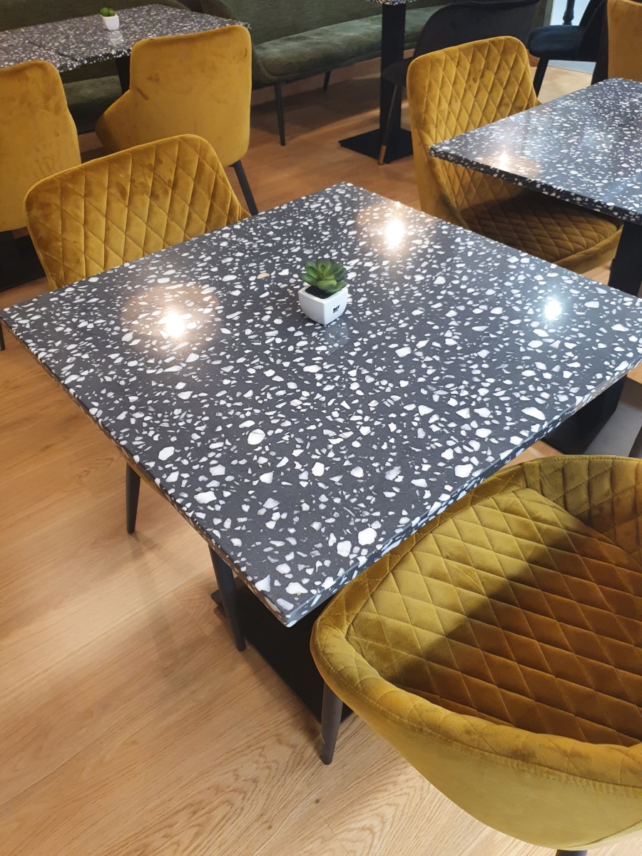 Black Terrazzo Table Tops Chiswick Bar London - WorkTop
